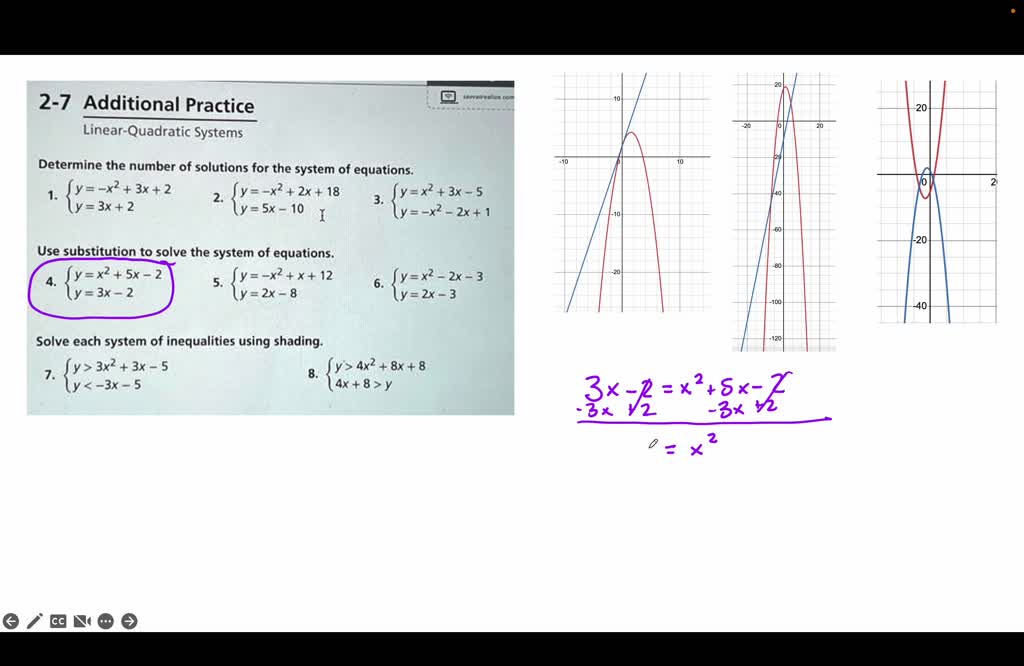 SOLVED: Name: Envision Algebra 2 2-7 Additional Practice: Linear-Quadratic Systems Determine the ...