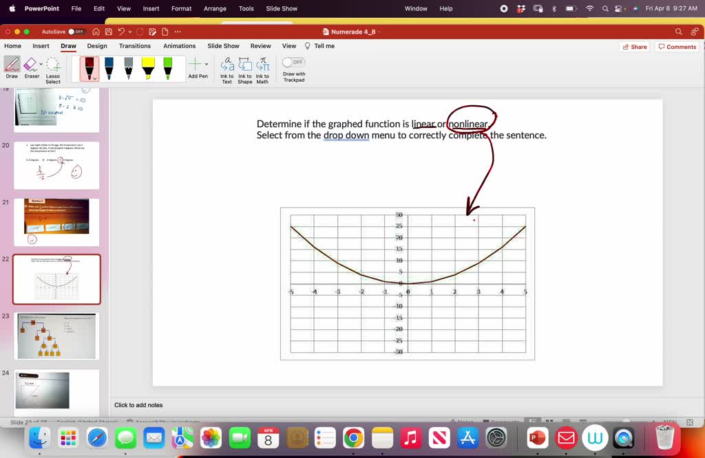 Solved Determine If The Graphed Function Is Linear Or Nonlinear Select From The Drop Down