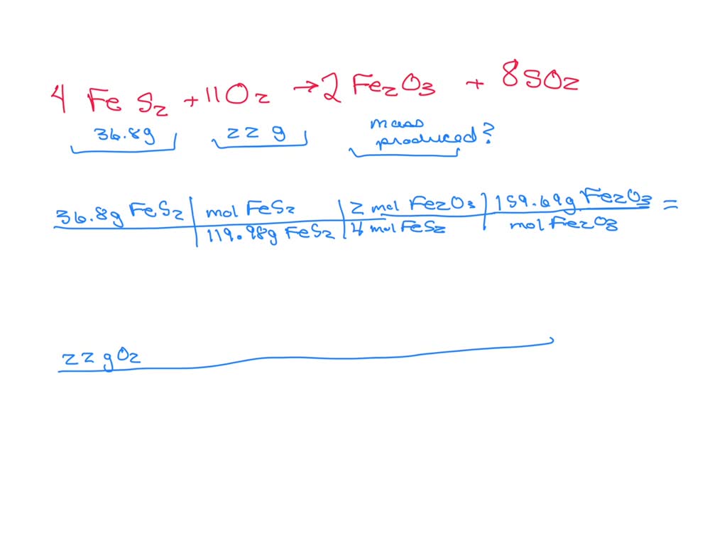 If 36.8 grams of FeS2 is allowed to react with 22 grams of O2 according to the following ...