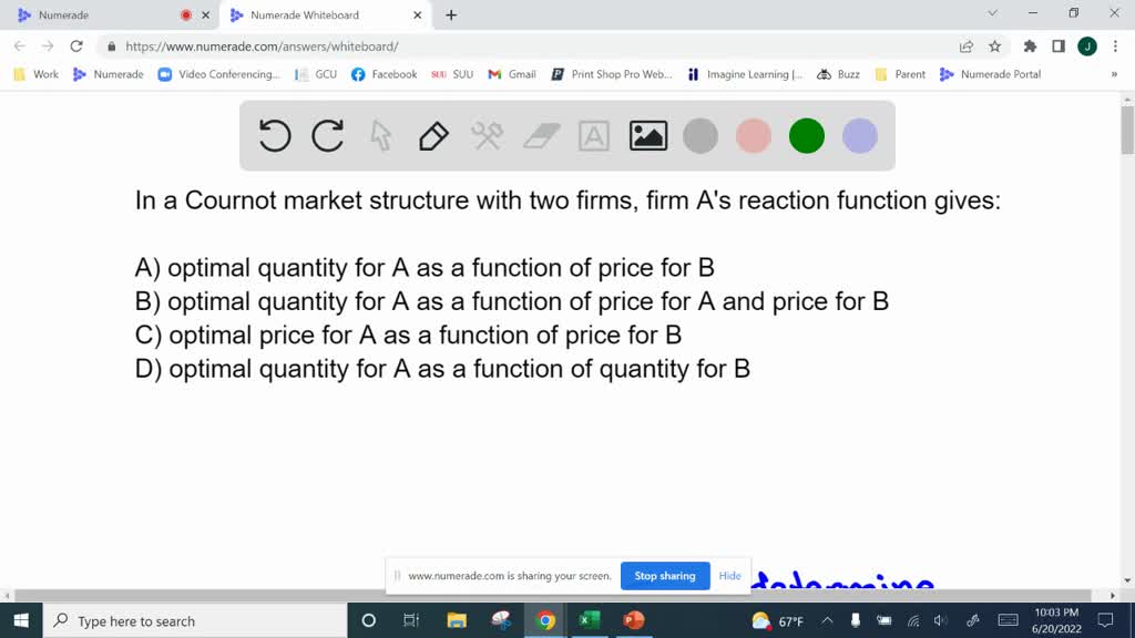 SOLVED: in a Cournot market structure with two firms, firm A's second ...