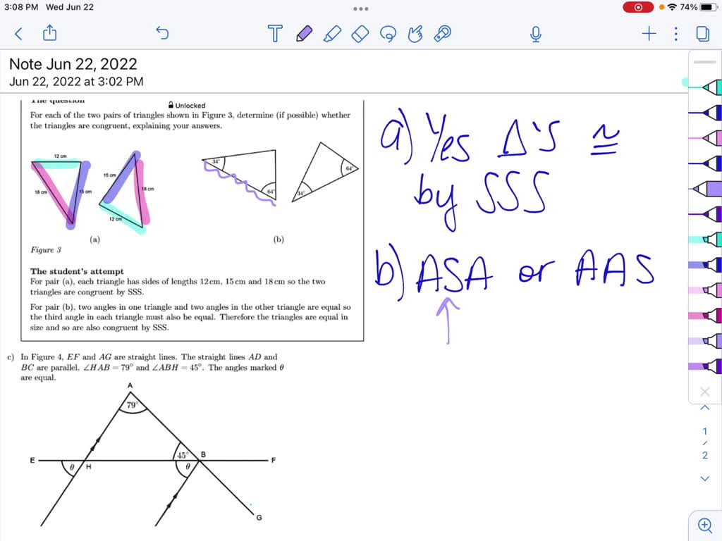 SOLVED: A teacher asks three different students to draw a triangle with ...