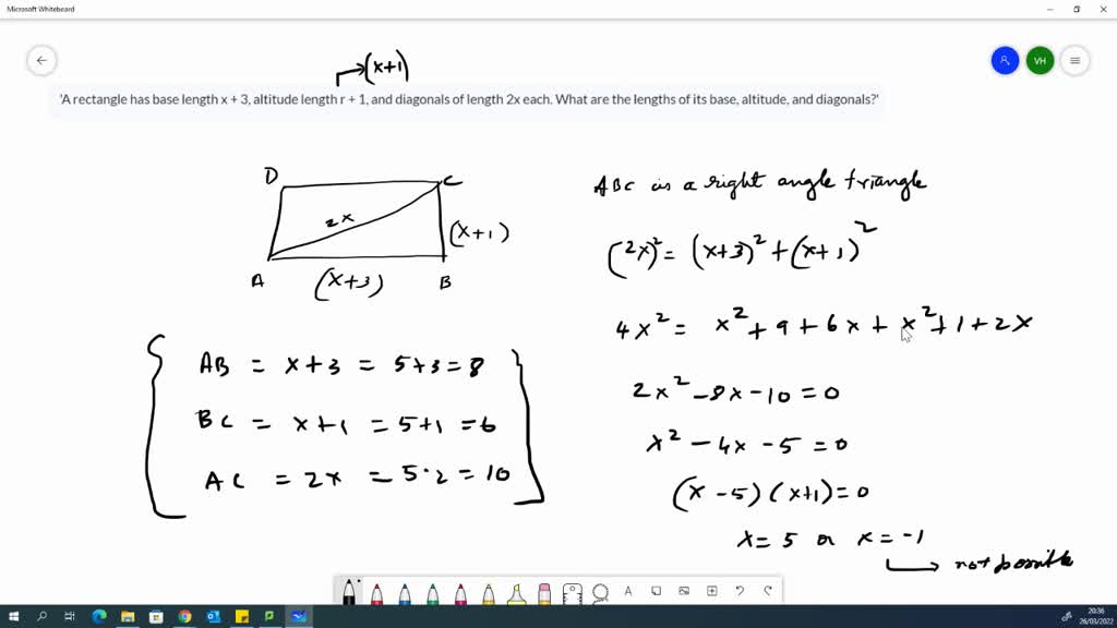SOLVED: 'A rectangle has base length x + 3, altitude length r + 1, and ...
