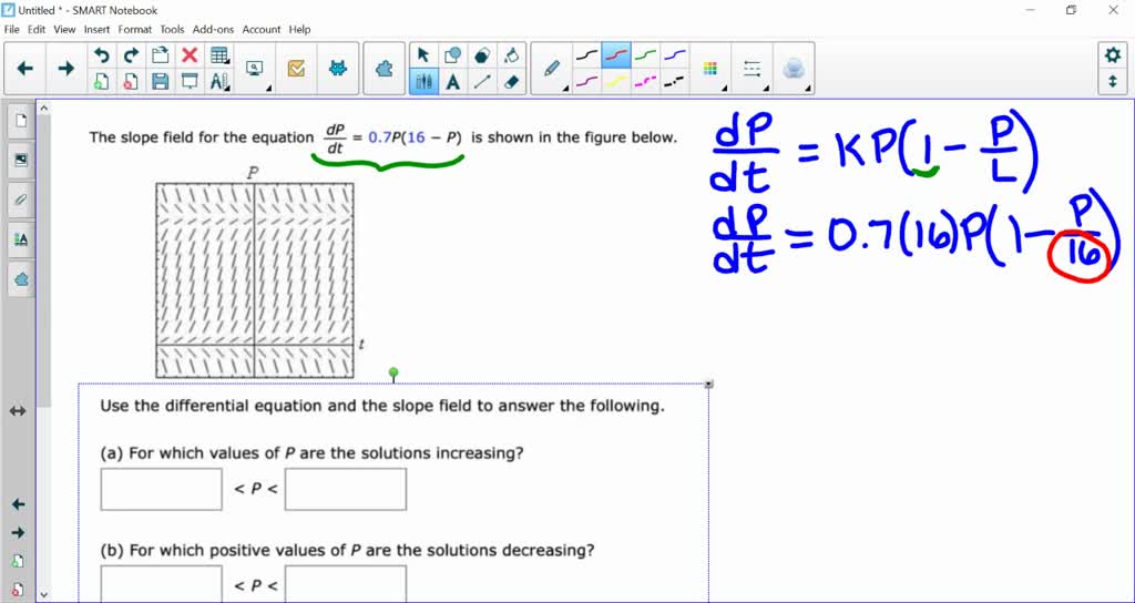 SOLVED: The slope field for the equation dP = 0.7P(16 - P) is shown in ...