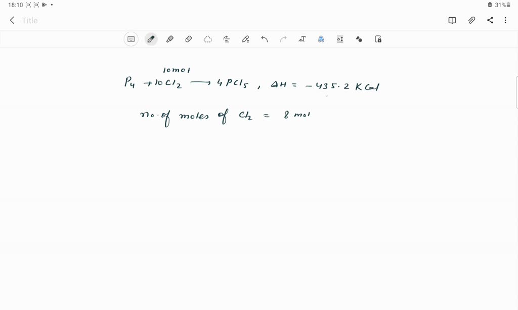 SOLVED: SbCl3 (s) + Cl2 (g) → SbCl5 (g) ΔH = -80 kJ How much heat would be produced for 4 moles ...