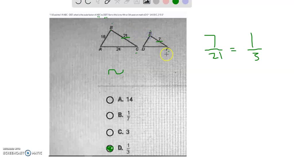 SOLVED: 'Verify that 4 ABC DEF Find the scale factor of ABC to DEF'