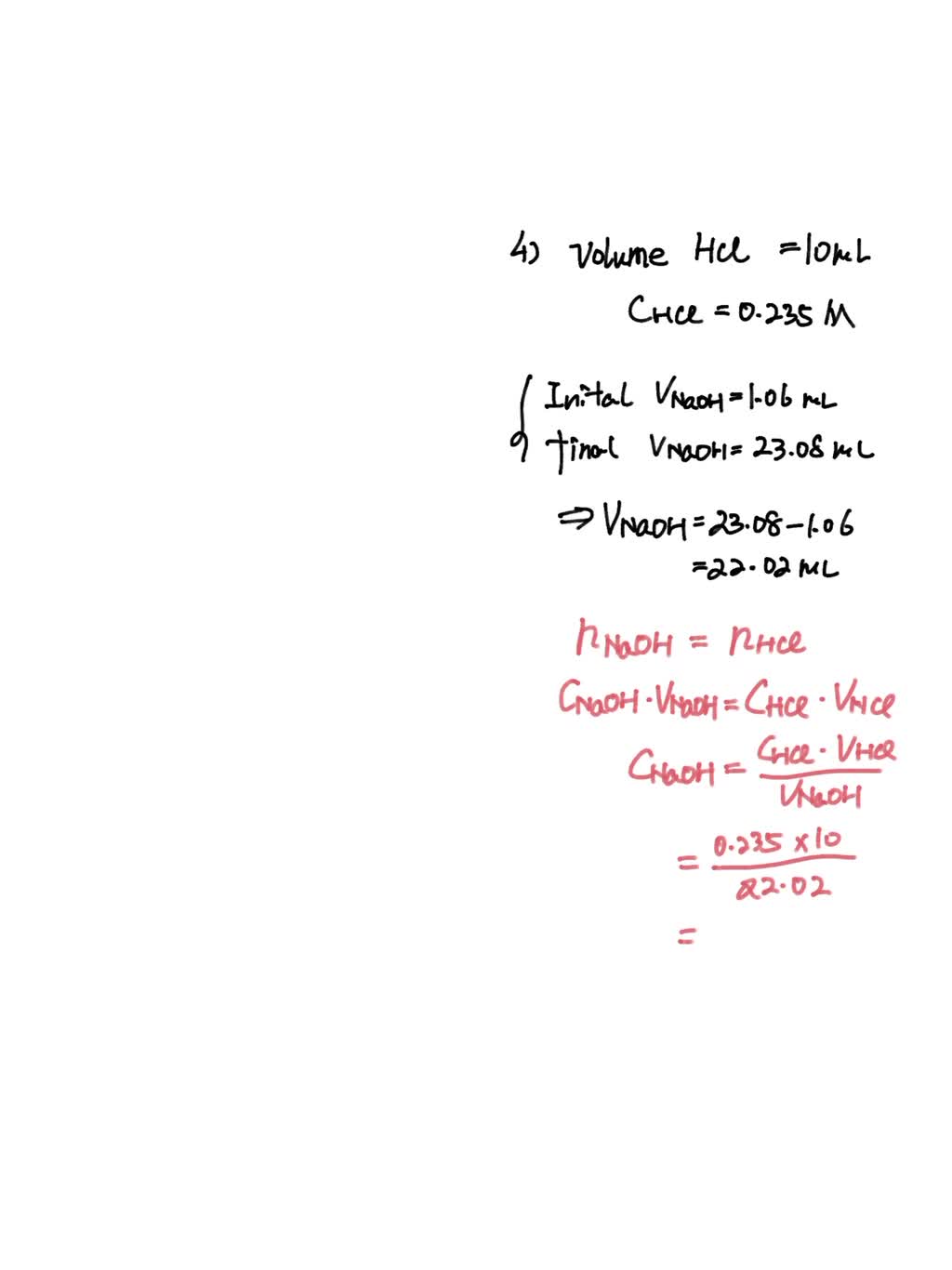 SOLVED: The following data were collected during a titration: Calculate the concentration of the ...