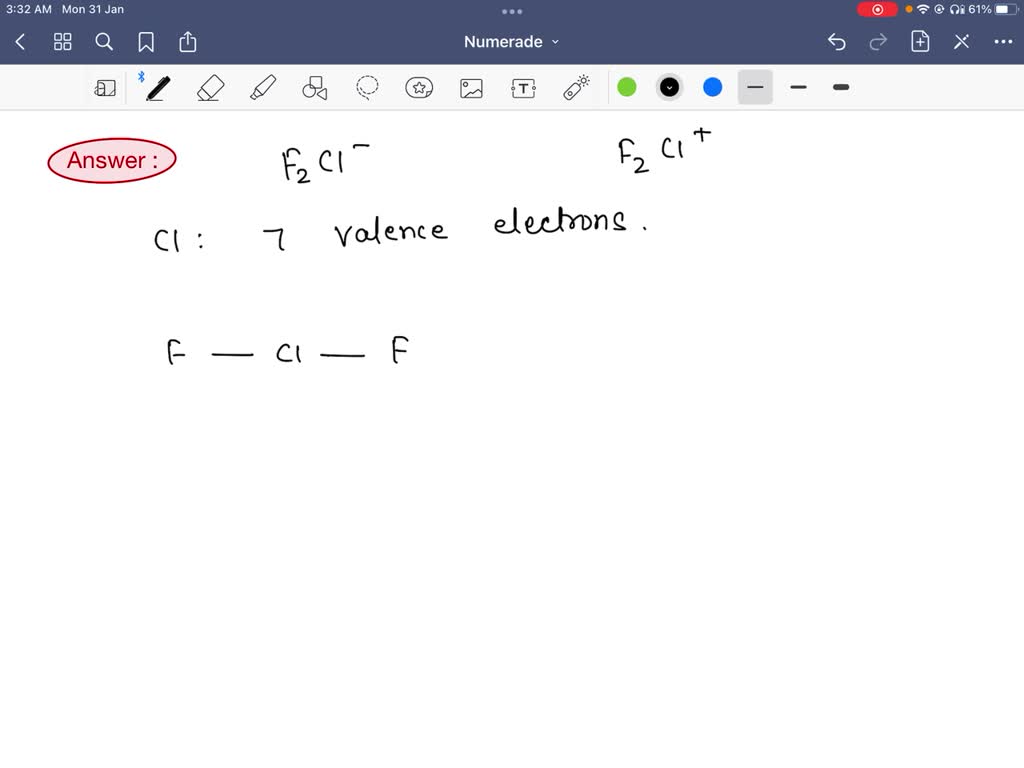 SOLVED: F2Cl- is linear but the ion F2Cl+ is bent. Describe ...
