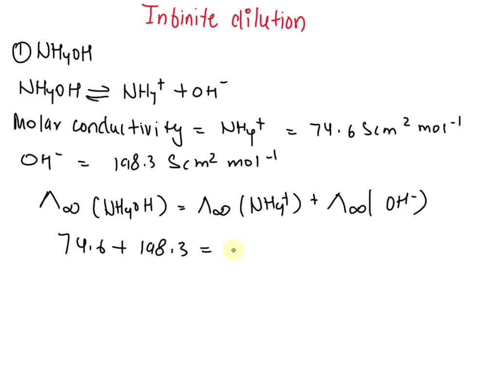 SOLVED: Calculate the molar conductivity at infinite dilution for NH4OH ...