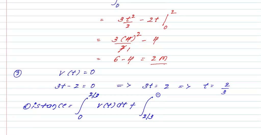 particle moves with a velocity of v(t) m/s along an S-axis Find the displacement and distance ...