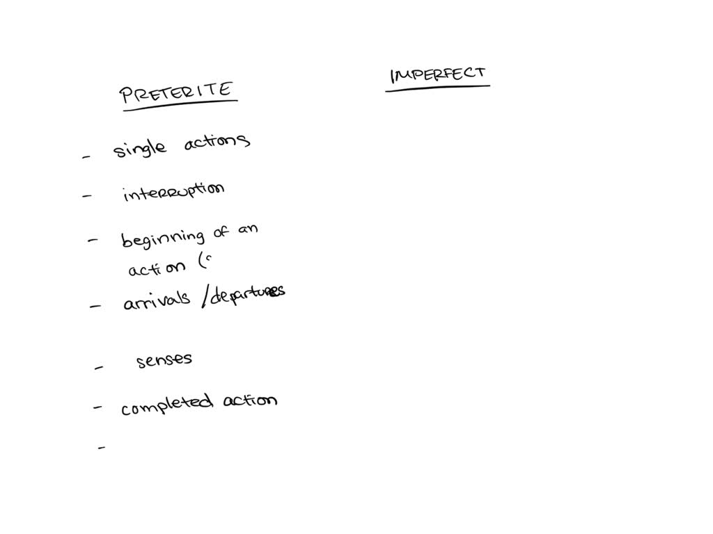 SOLVED: Explain the difference between preterite and imperfect SOLVED: Explain the difference between preterite and imperfect