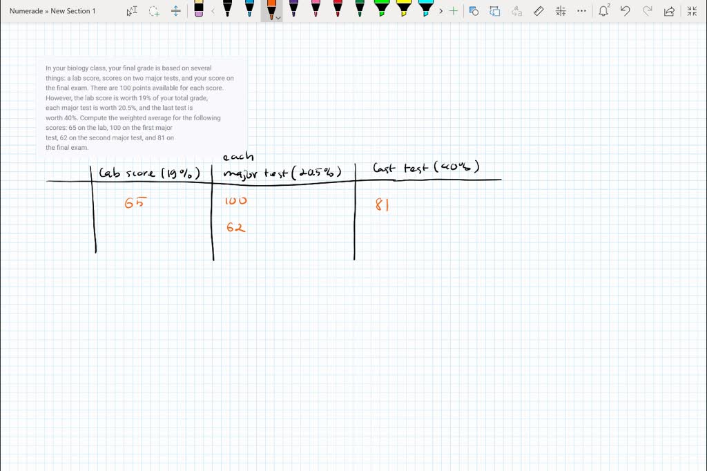 SOLVED: In your biology class, your final grade is based on several ...