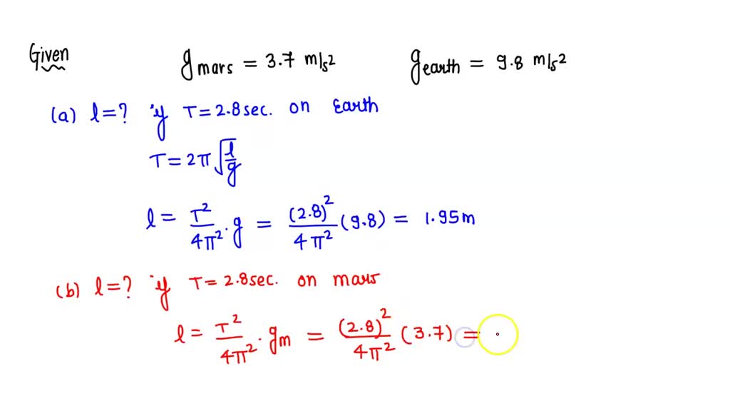 SOLVED The Free fall Acceleration On Mars Is 3 7 M s2 a What Length