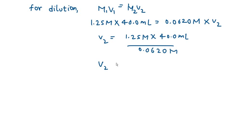 SOLVED: To what volume (in mL) would you need to dilute 40.0 mL of a 1.25 M solution of NaCl to ...
