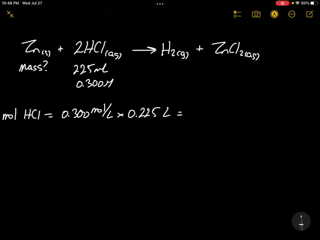 SOLVED: Zinc reacts with hydrochloric acid according to this equation ...