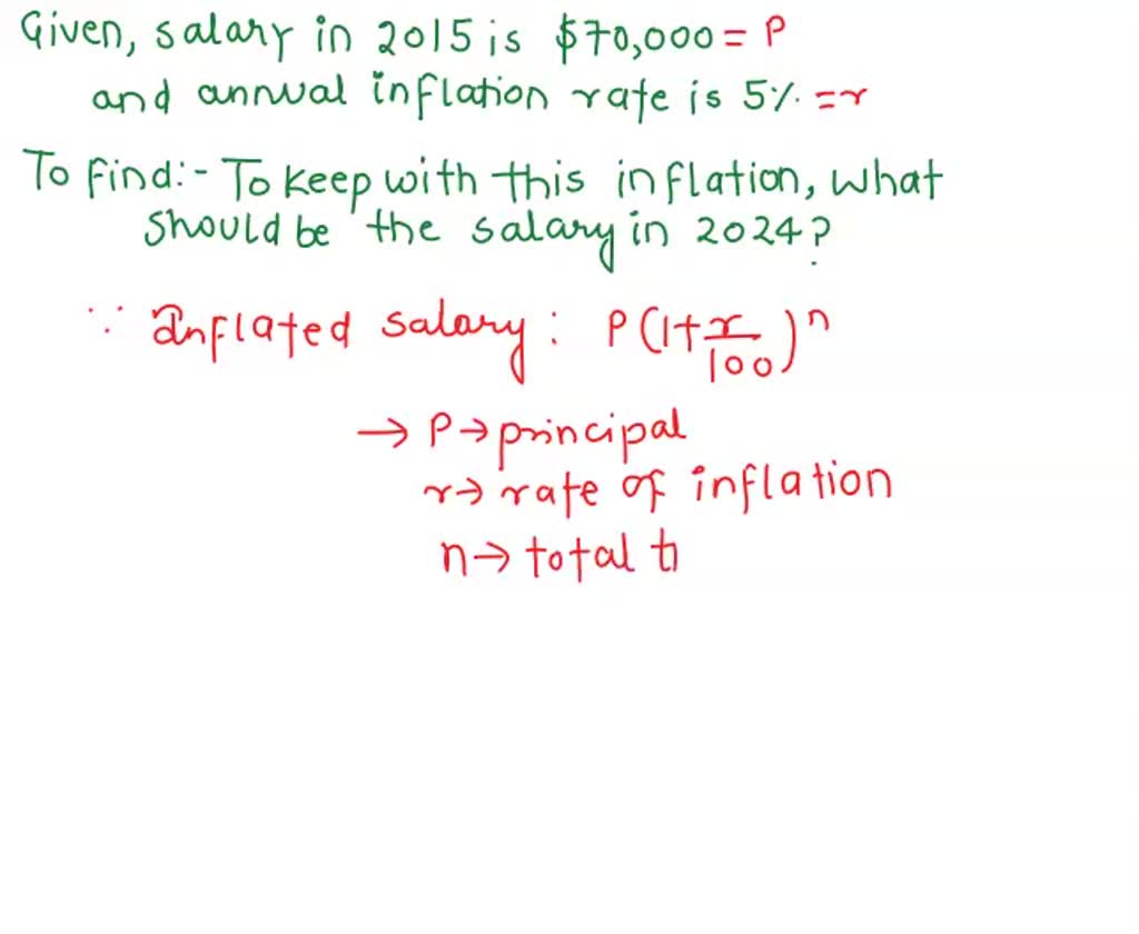 SOLVED: suppose your salary in 2014 is 60,000. If the annual inflation ...