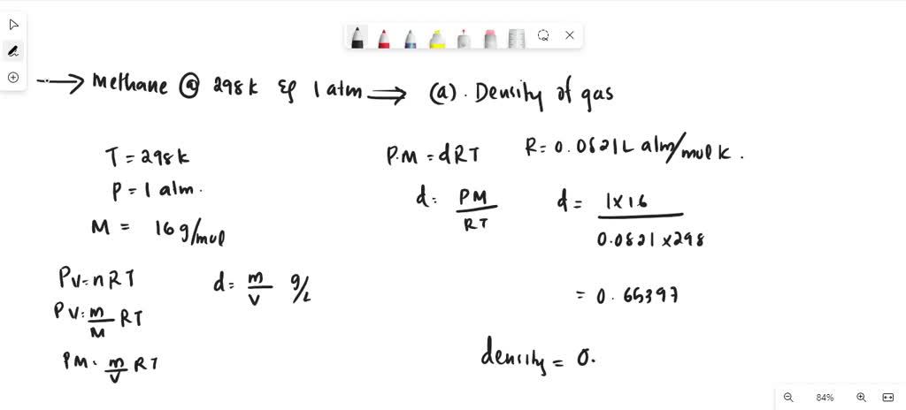 SOLVED: For methane at 298 K and 1 atm, calculate: a) the density of the gas. [Hint: what are ...