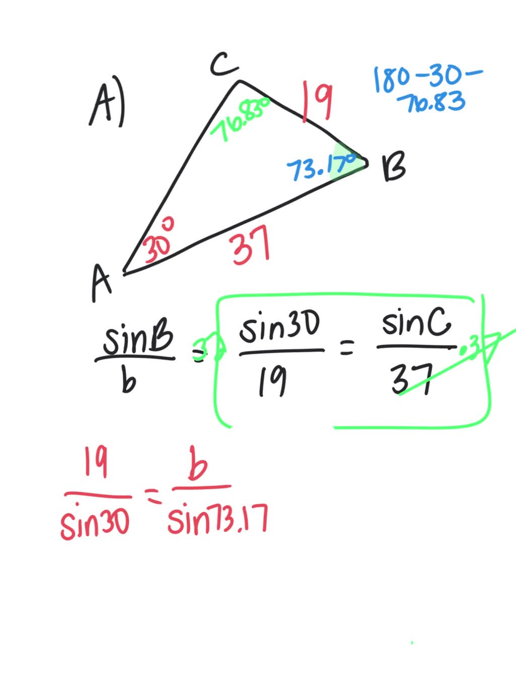 QUISIIGN WIN (20 MARKS) (A) Solve the following triangle using the Sine ...