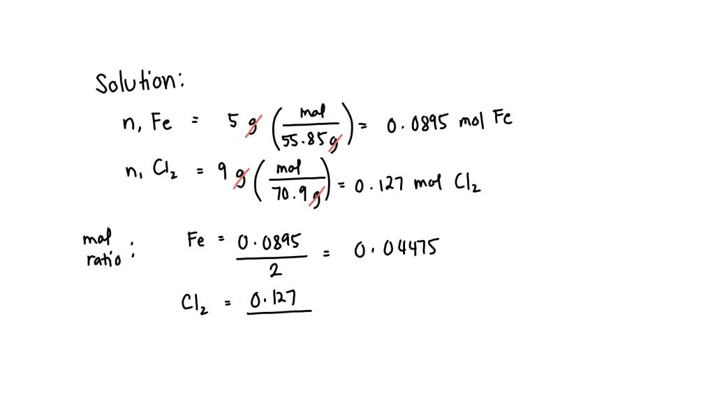 Solved 90 0 G Of Iron Iii Chloride Reacts With 52 0 G Of Hydrogen