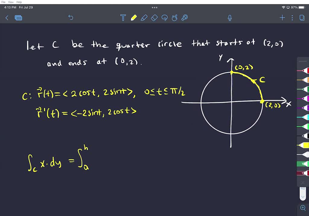 SOLVED: Evaluate the line integrals. ∫C x d y where C is the quarter ...