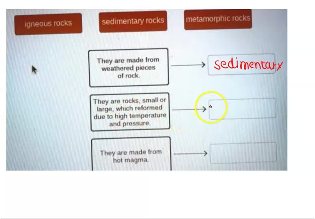 SOLVED: Match the rocks with the material they are made of. Drag the ...