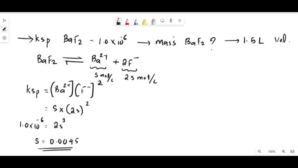 SOLVED: The Ksp for barium fluoride (BaF2) is 1.0 x 10-6 . What mass of ...