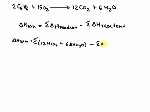 Benzene c6h6 burns in air to produce co2 and liquid water...