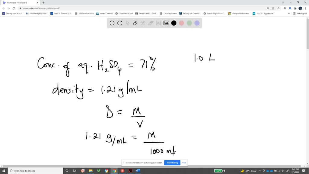 SOLVED: An aqueous solution of sulfuric acid (H2SO4) is 71% and has a ...