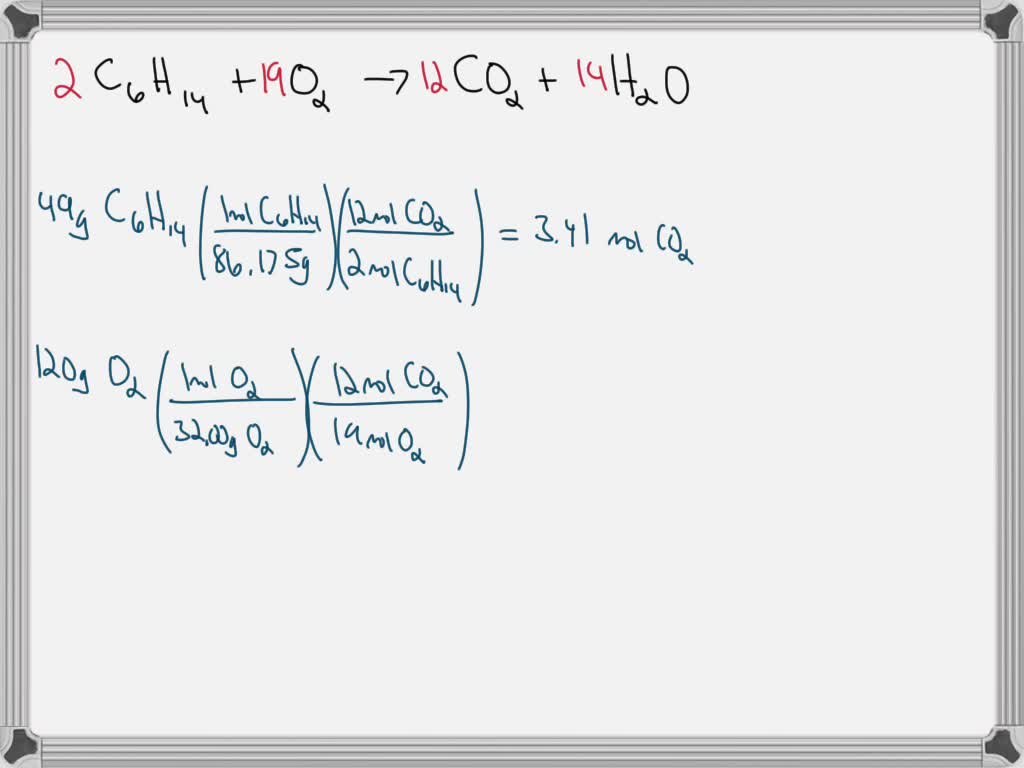 SOLVED: Liquid hexane will react with gaseous oxygen to produce gaseous ...