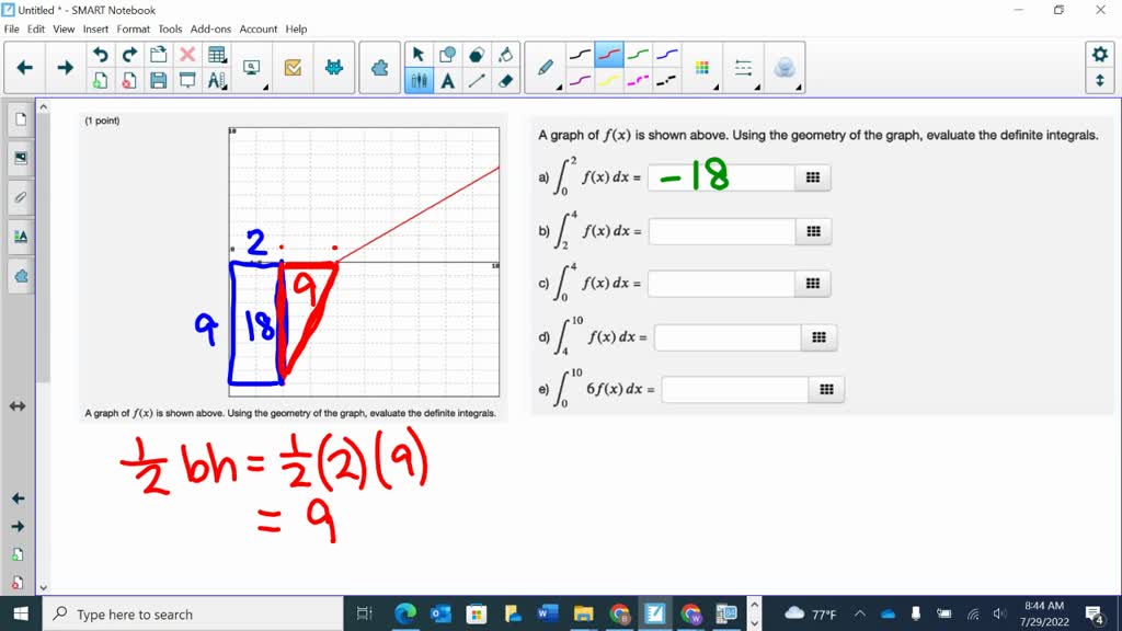 SOLVED: Text: (point) The graph of f(x) is shown above. Using the geometry of the graph ...
