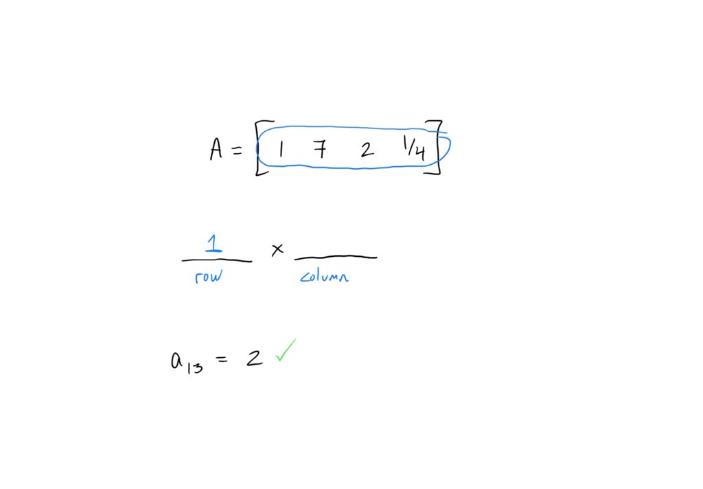 SOLVED: Find the dimensions of the given matrix. A= [ 1 7 2 (1)/(4 ...