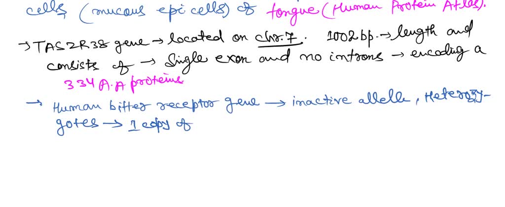 SOLVED: Knowing that gene "TAS2R38" is for coding a taste receptor on ...