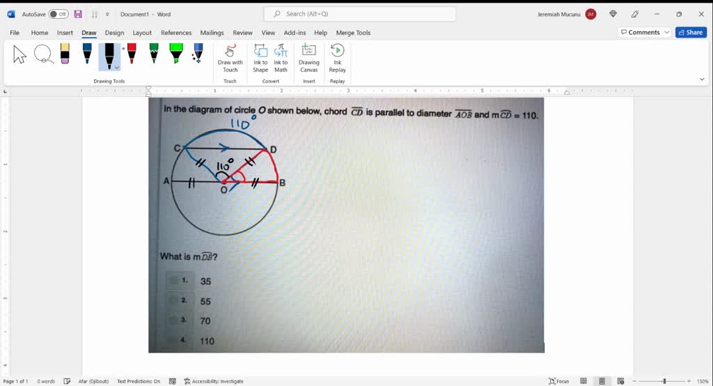 SOLVED: In the diagram of circle O shown below, chord CD is parallel to diameter ZOE and mTD ...
