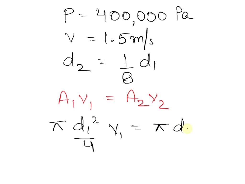 SOLVED: A horizontal pipe carrying water is gradually tapering. At one section the diameter is ...