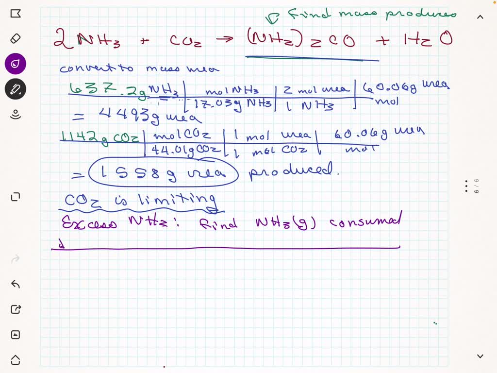 SOLVED: Urea, [NH2)2CO] is prepared by reacting ammonia with carbon dioxide. In one process, 637 ...