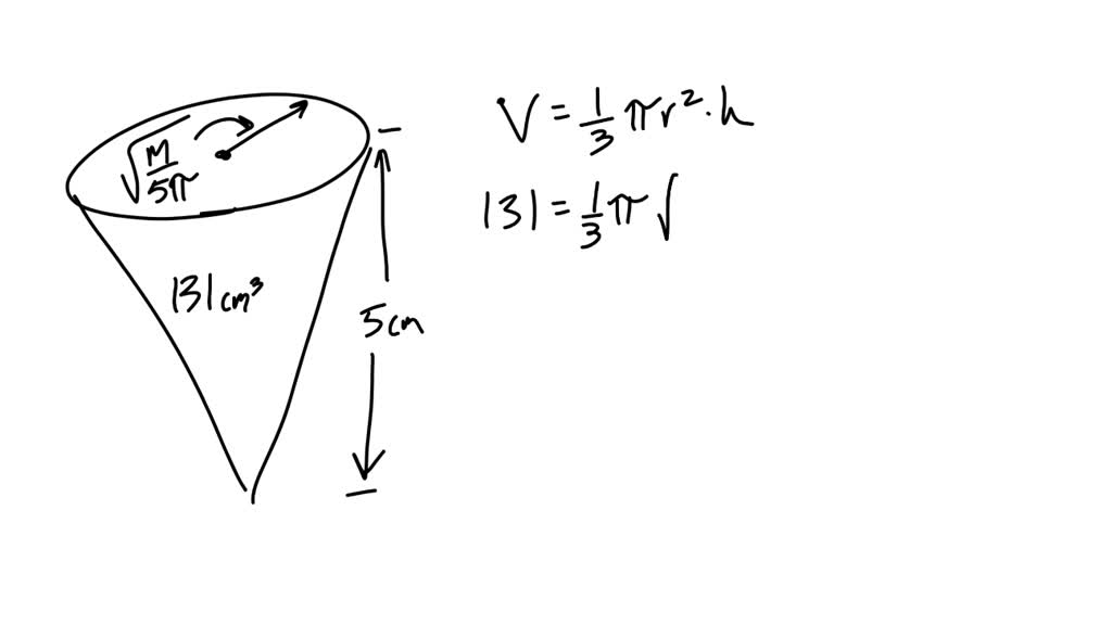 SOLVED: A conical glass holds 131 cubic centimeters of water. It has a ...