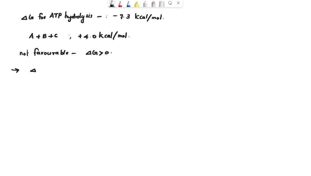 The ΔG of ATP hydrolysis in a test tube under standard conditions is -7 ...