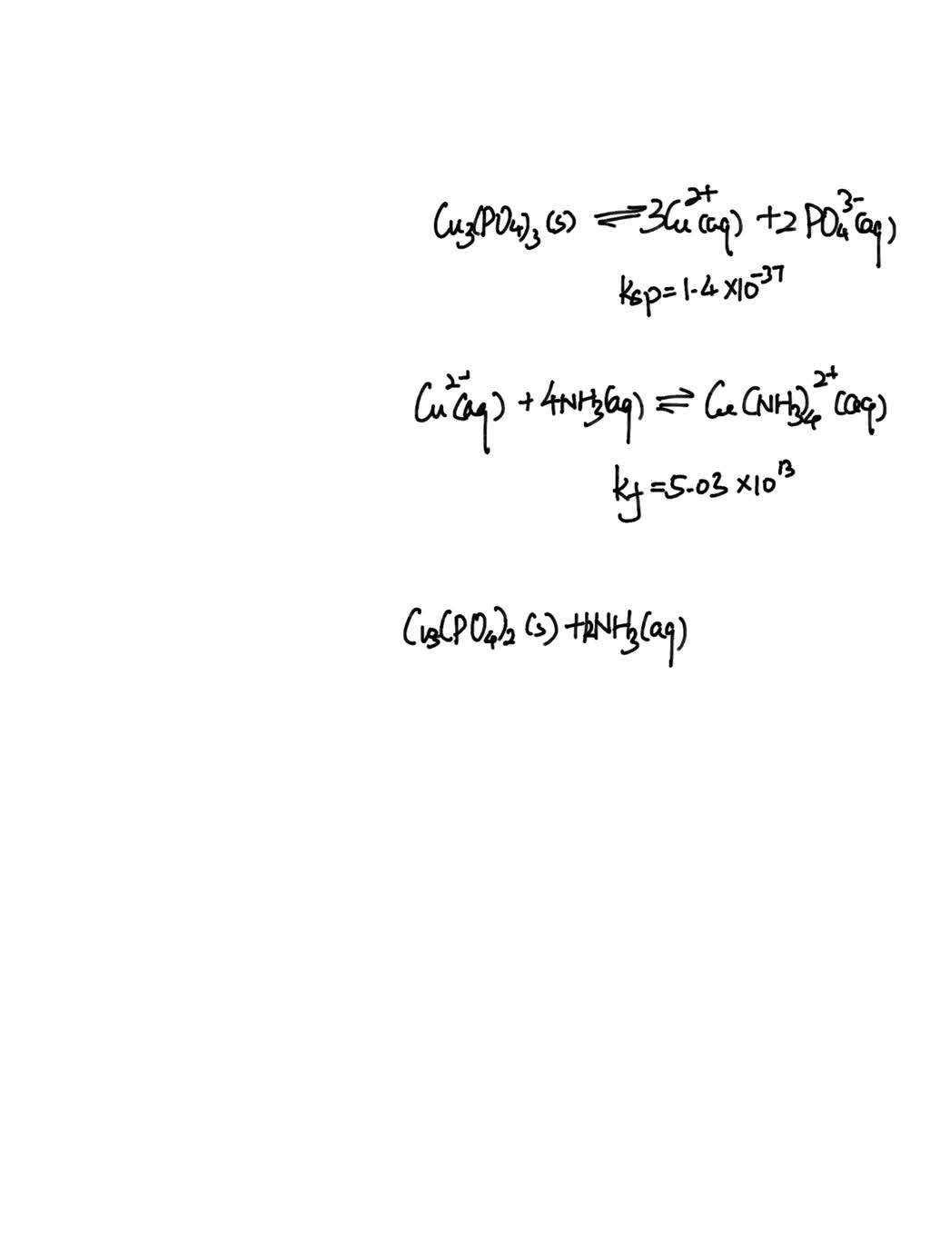 SOLVED: The copper(II) ion reacts with phosphate ion to form an ...