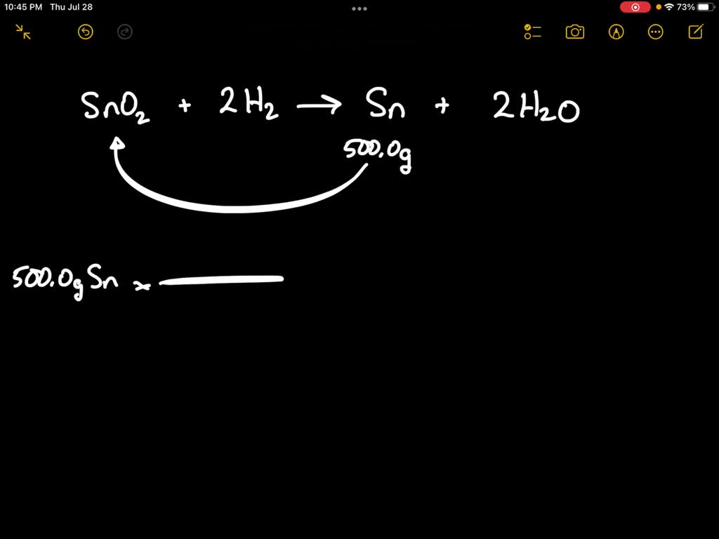 Given: SnO2 + 2H2 → Sn + 2H2O Tin oxide reacts with hydrogen to produce ...