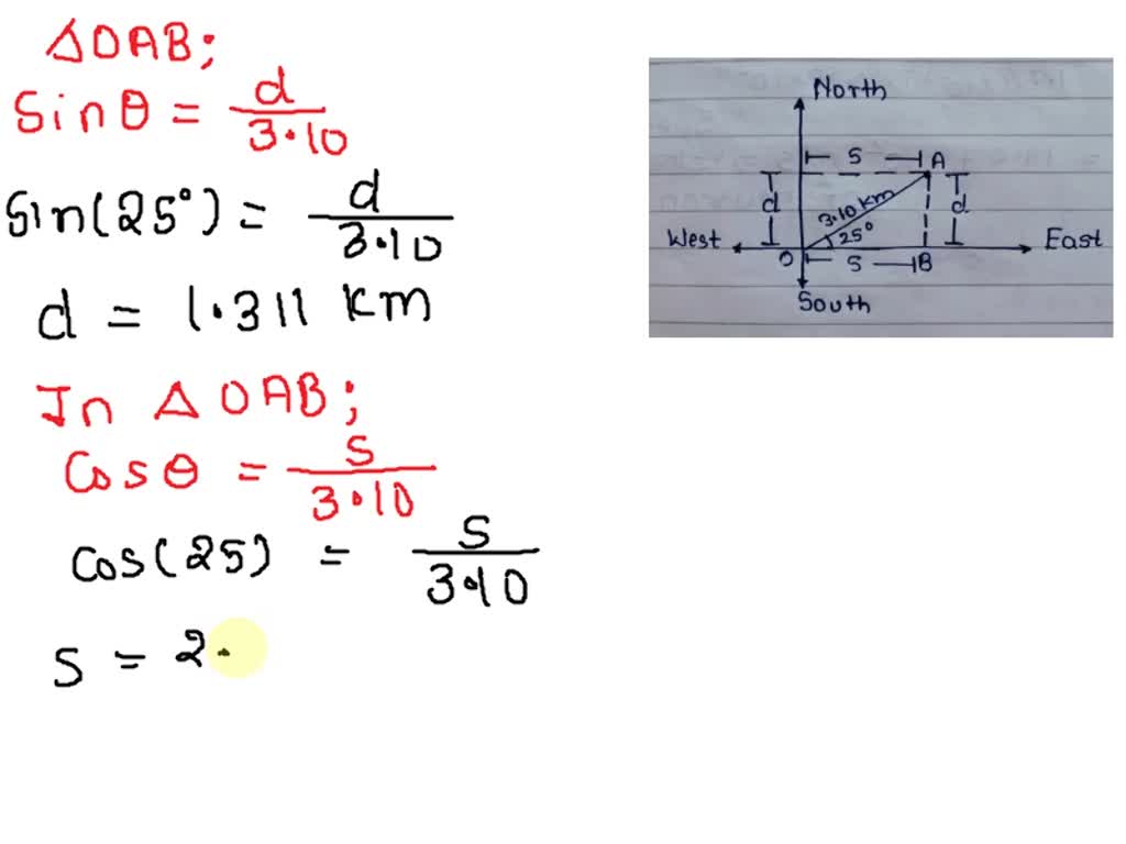 SOLVED: A person walks 25.0^∘ north of east for 3.10 km . How far would ... SOLVED: A person walks 25.0^∘ north of east for 3.10 km . How far would ...