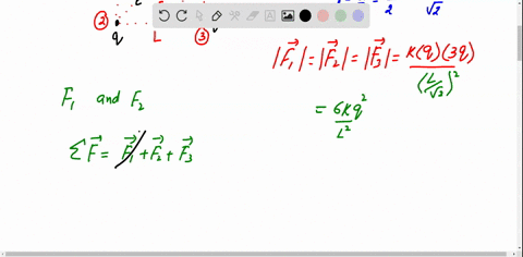 [GET ANSWER] three identical point charges q are placed at each of the three corners of side l ...