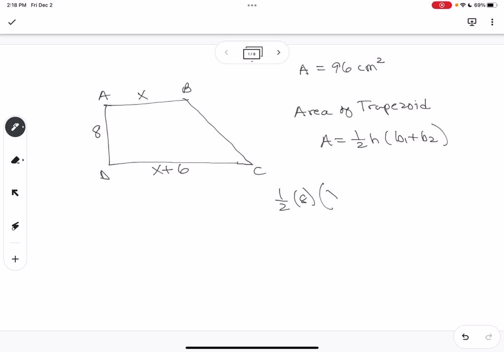 SOLVED: Trapezoid ABCD is shown below with AB DC. If DC is 6 cm longer than AB, the area of the ...