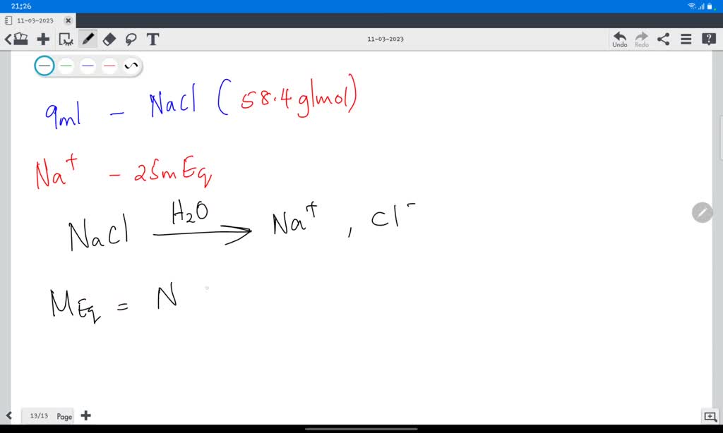 SOLVED: Calculate the mass (mg) of sodium chloride (molar mass = 58.4 g/mol) required to prepare ...