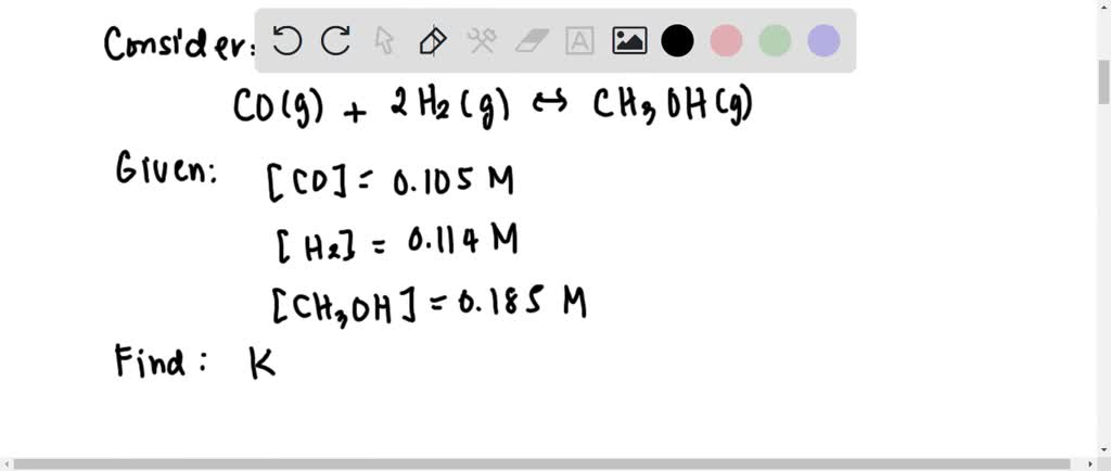 SOLVED: Consider the reaction : CO(g) + 2H2(g) ? CH3OH(g) An ...