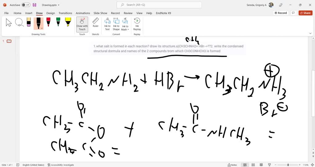 SOLVED: 1.what salt is formed in each reaction? draw its structure.a ...
