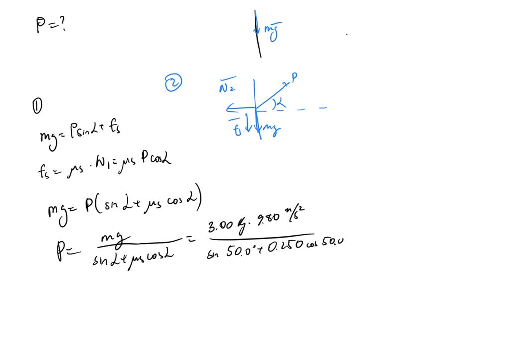SOLVED: 'Problem 5: A block of mass 3.00 kg is pushed up against wall by force P that makes 50.0 ...