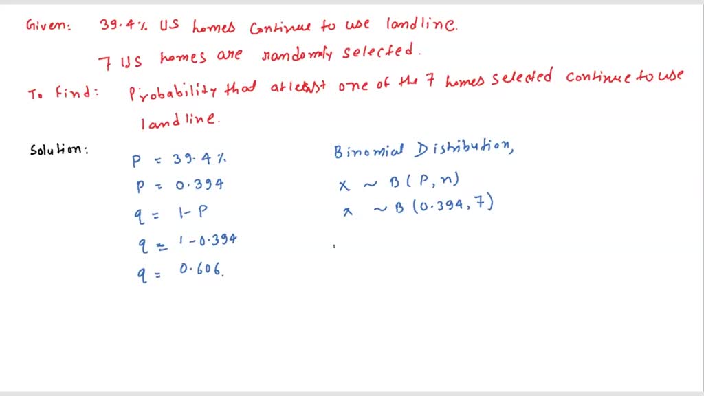 SOLVED: 39.4% of US homes continue to use a landline in addition to ...
