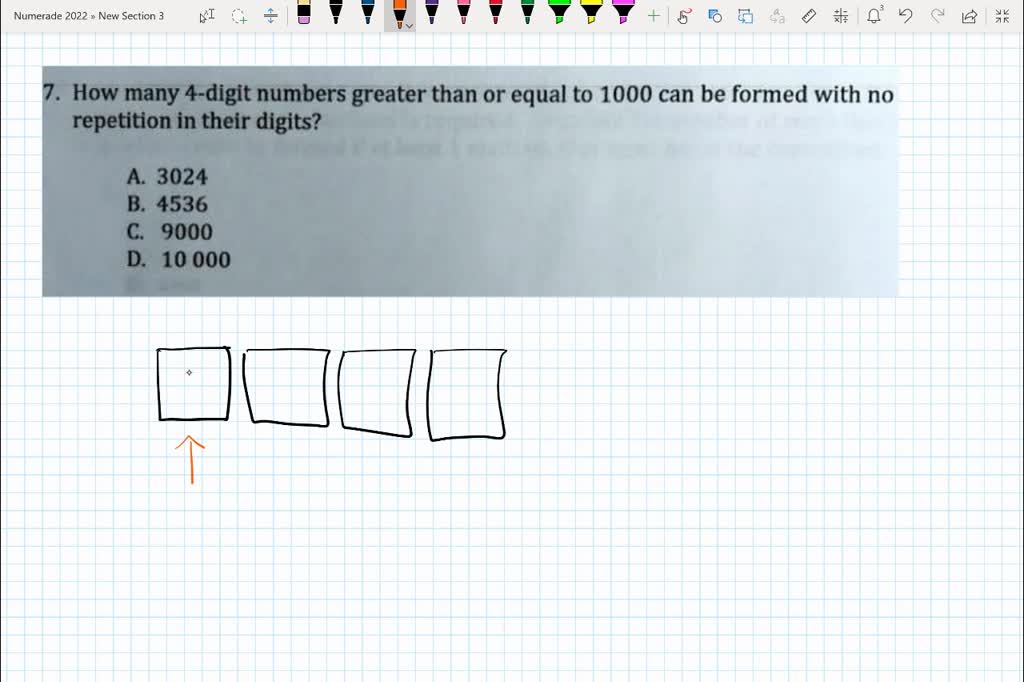 SOLVED: 7. How many 4-digit numbers greater than or equal to 1000 can be formed with no ...