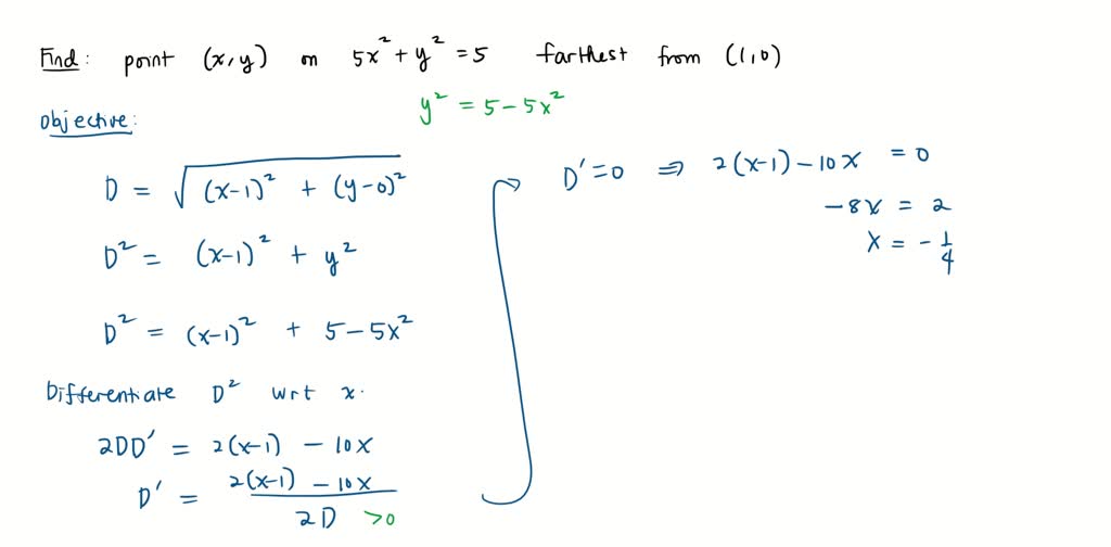 Find The Points On The Ellipse 5x2 Y2 5 That Are Farthest Away From The Point 1 0 
