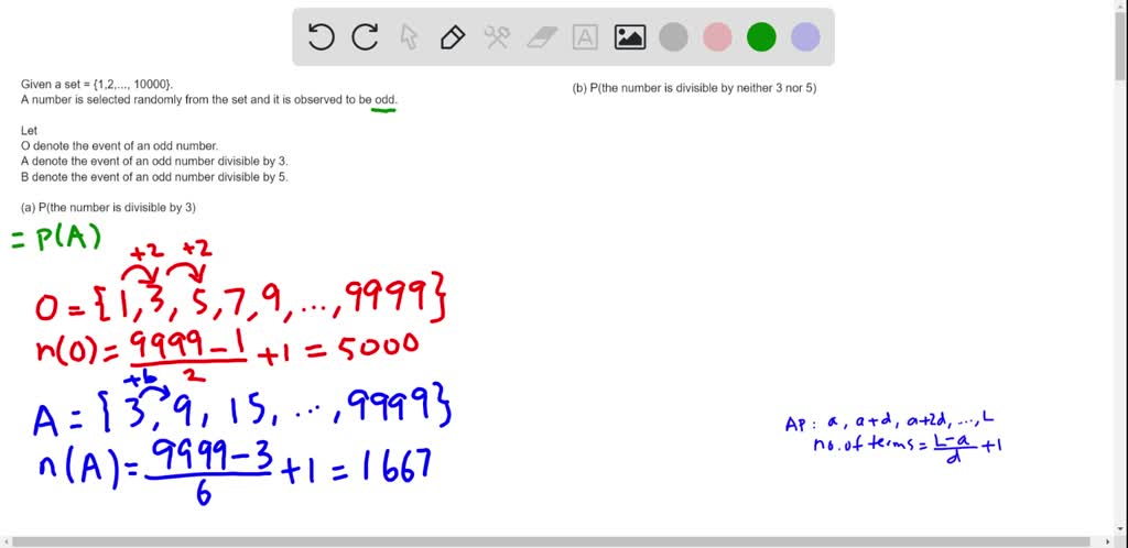 SOLVED: A number is selected at random from the set 1,2,..., 10000 and is observed to be odd ...