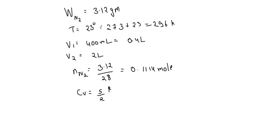 SOLVED: Calculate the work done when 20g of nitrogen gas is compressed reversibly from 2.0 dm3 ...